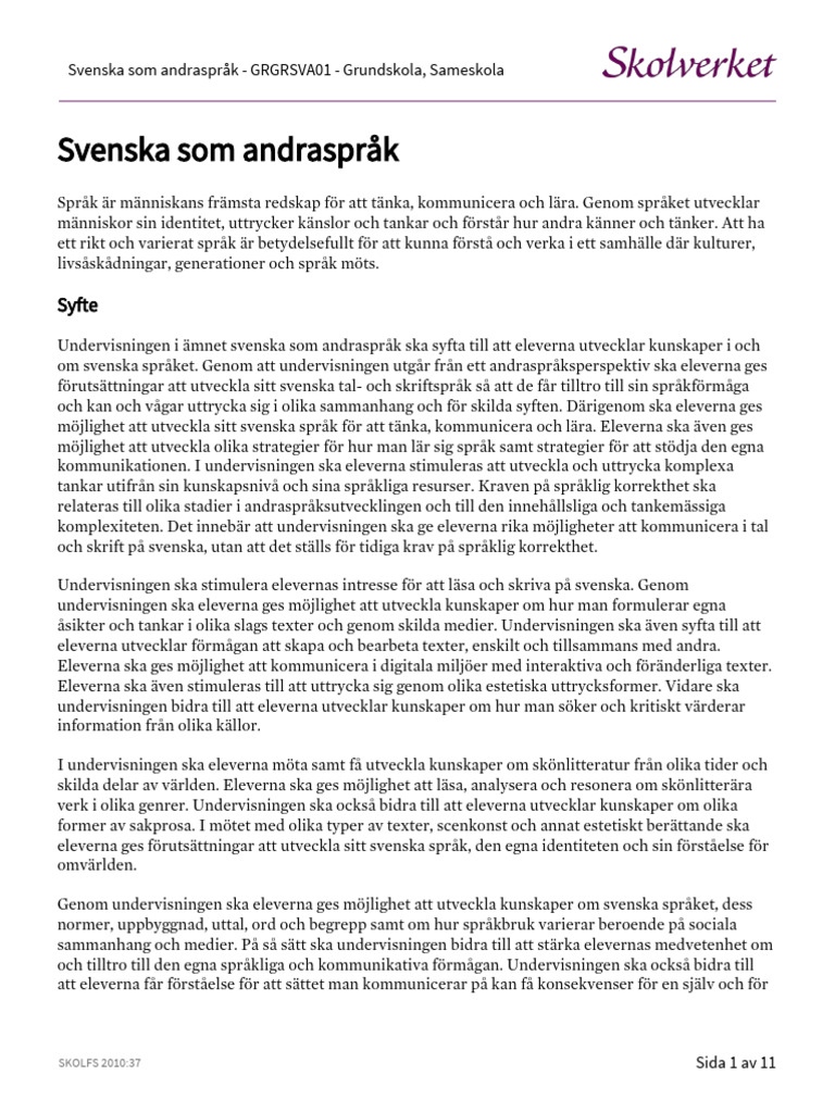 Svenska Som Andrasprak | PDF