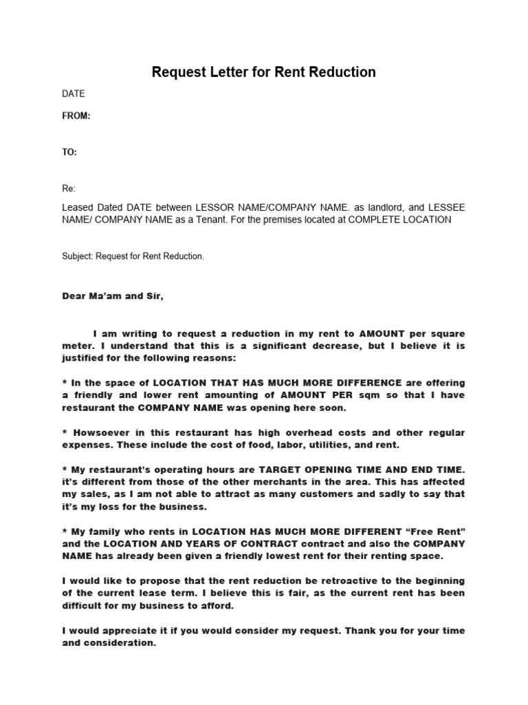 Request Letter For Rent Reduction SAMPLE | PDF | Law | Home & Garden