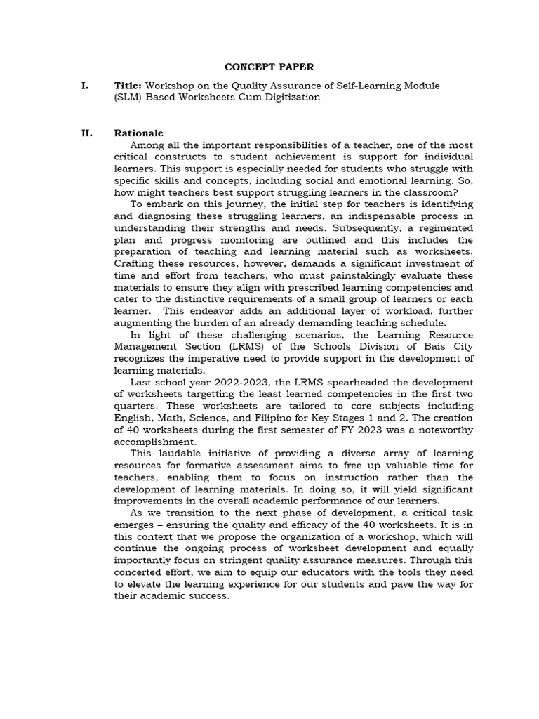 Teacher Workshop on SLM Quality | PDF | Learning | Worksheet
