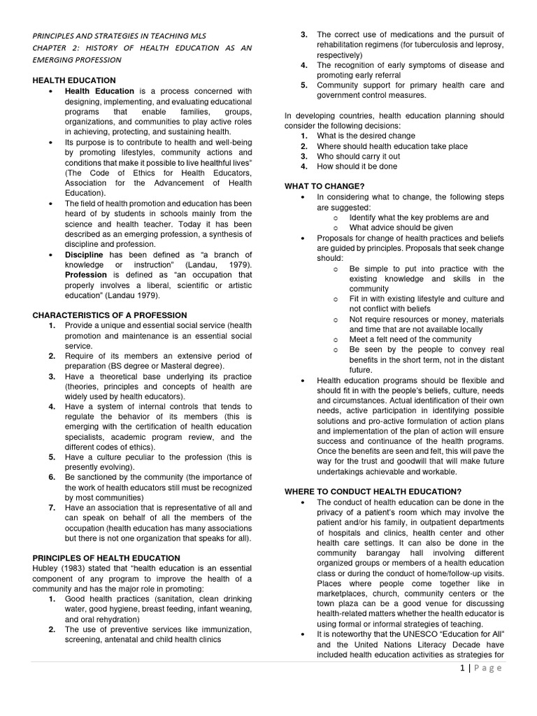 Chapter 2 - History of Health Education As An Emerging Profession | PDF ...