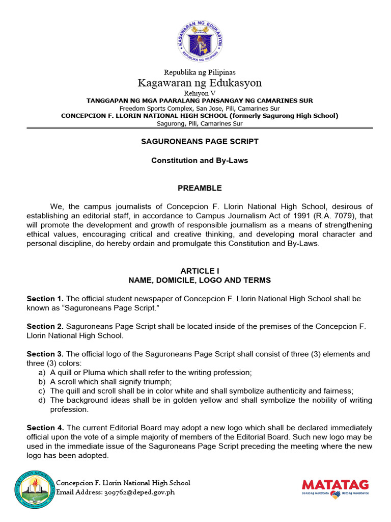 Constitution and Bylaws Jounalism | PDF | Editing | News