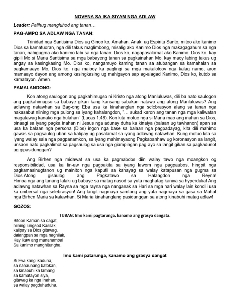 Novena Sa Ika Siyam Ka Adlaw | PDF