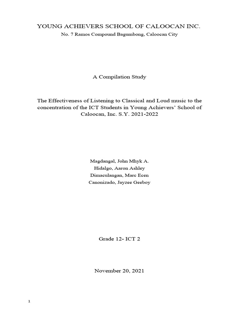 The Effectiveness Of Listening To Classical And Loud Music To The