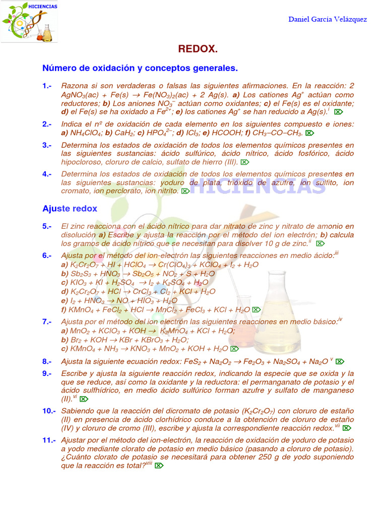 Redox Ejercicios SOL | Descargar gratis PDF | Redox | Ácido