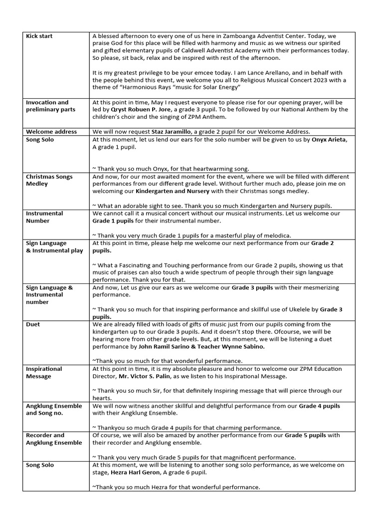 Emcee Script Musical Concert | PDF | Art | Poetry