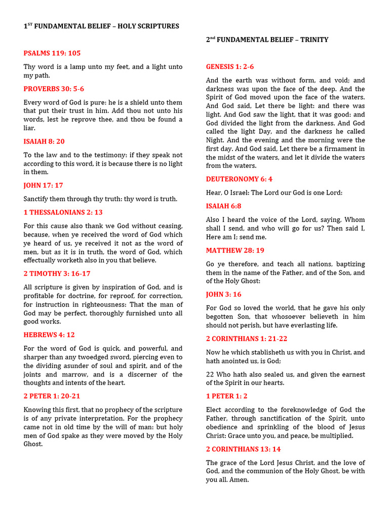 Fundamental Beliefs Verses | PDF | Eternal Life (Christianity) | Bible ...