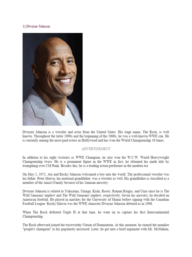 Dwayne Johnson: Family and Career Highlights | PDF