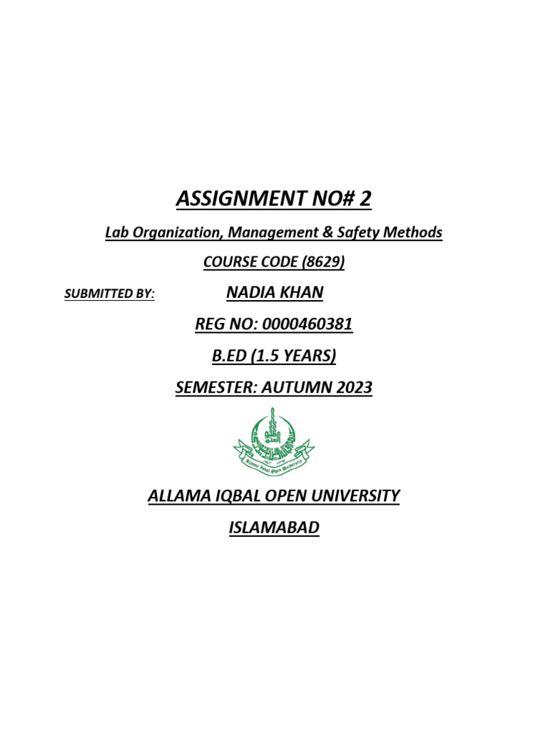 Assignment No# 2: Nadia Khan REG NO: 0000460381 B.ED (1.5 YEARS) Semester: Autumn 2023 | PDF ...