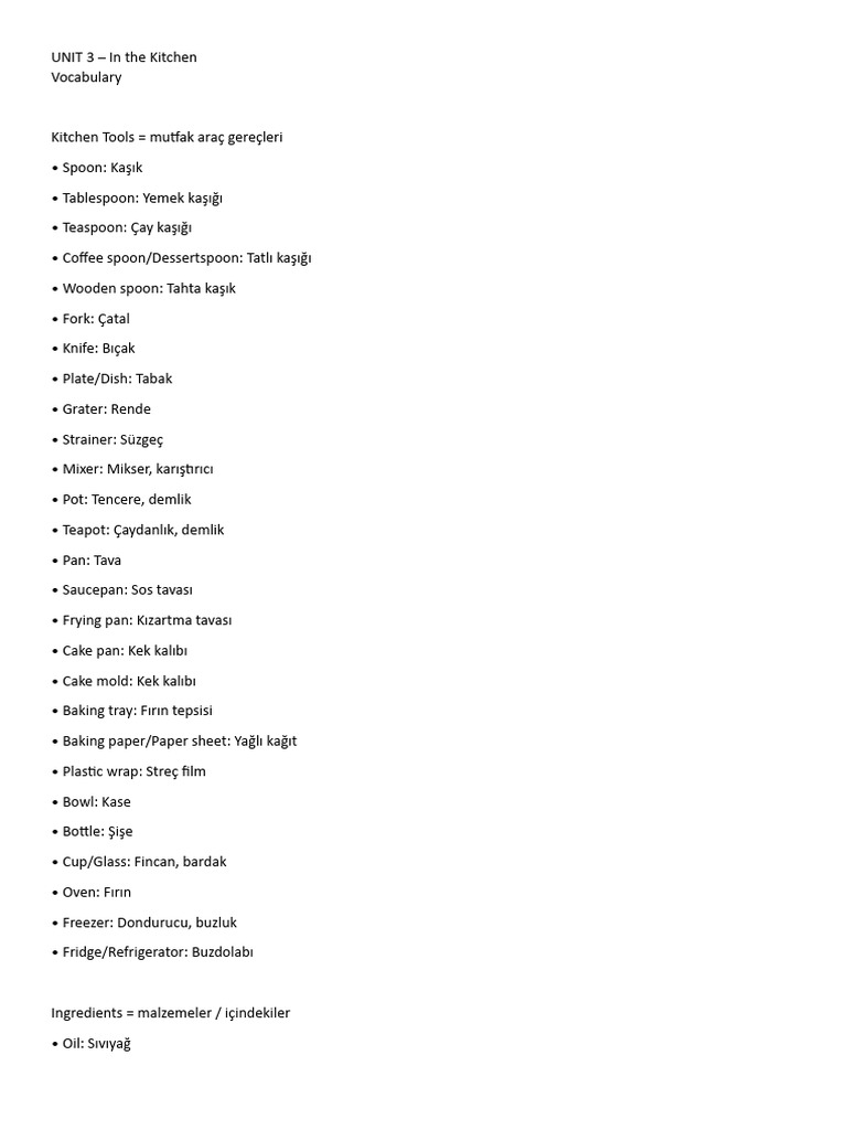 Sınıf Ingilizce 3. Ünite Kelimeleri | PDF