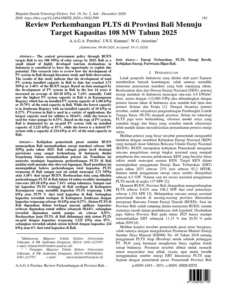 Review Perkembangan PLTS Di Provinsi Bali Menuju Target Kapasitas 108 ...