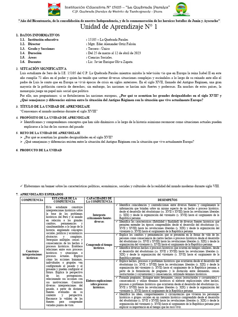 3. UNIDAD DE APRENDIZAJE N° 1 - TERCERO | PDF | Evaluación | Aprendizaje
