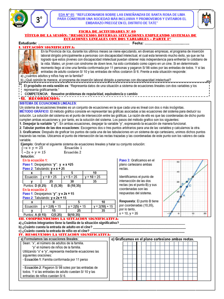 Ficha 9 - 3ero - Eda5 | PDF | Ecuaciones | Sistema coordinado