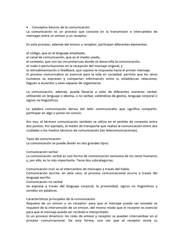 Conceptos básicos de la comunicación | PDF | Comunicación | Comunicación no verbal