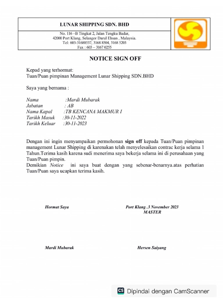 Notice Sign Off | PDF