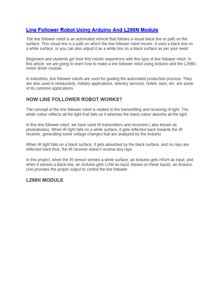 Line Follower Robot Using Arduino And L298N Module | PDF | Infrared ...