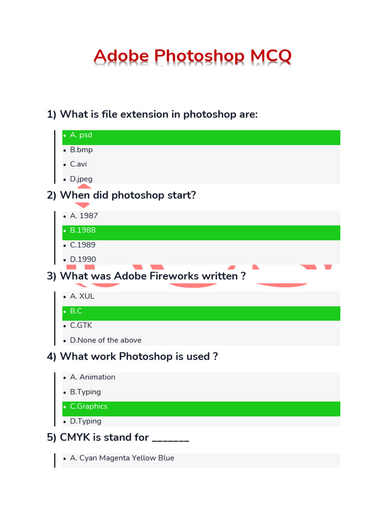 Adobe Photoshop MCQ | PDF | Adobe Photoshop | Graphic Design