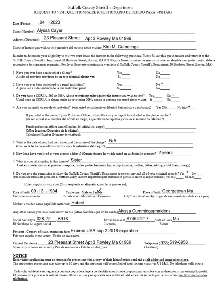 Request To Visit Application Form | PDF