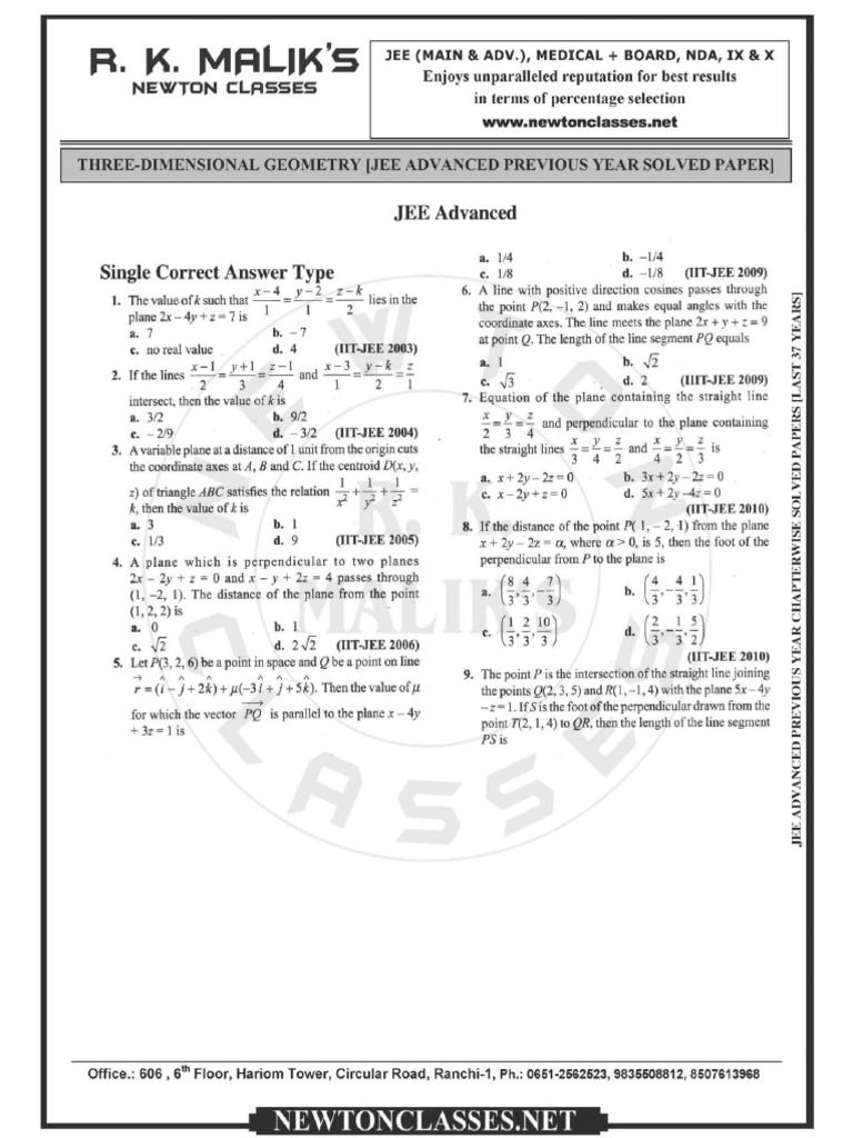 Three Dimensional Geometry Pdf