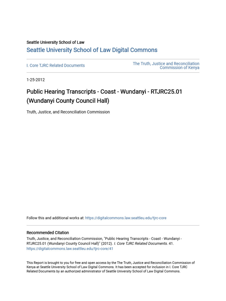 Public Hearing Transcripts - Coast - Wundanyi - RTJRC25.01 (Wunda | PDF ...