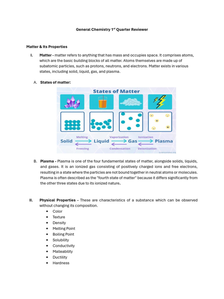 General Chemistry 1st Quarter Reviewer | PDF | Atoms | Matter