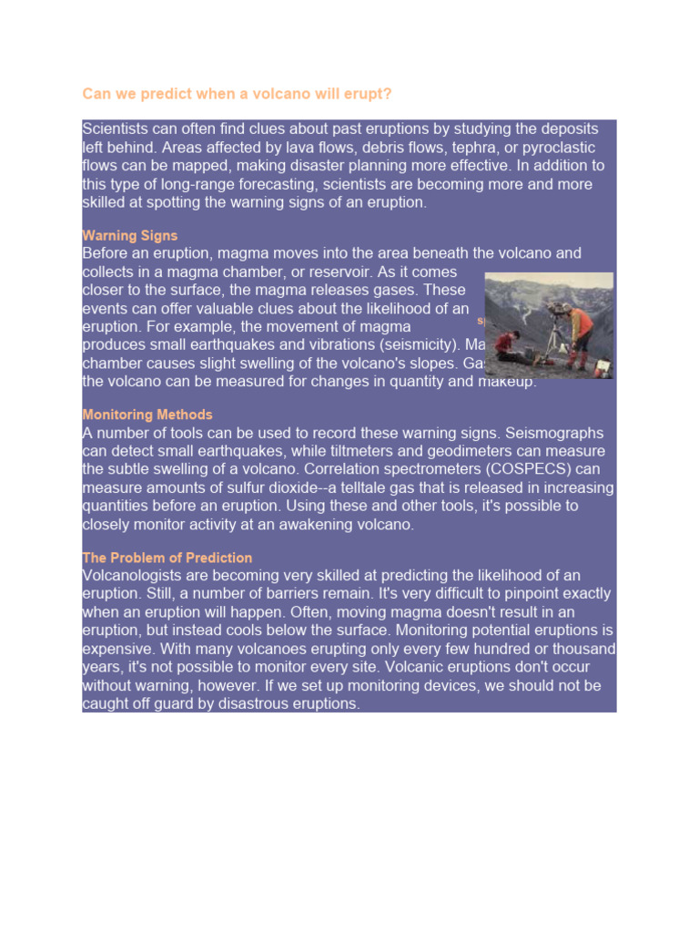 Predicting Volcanic Eruptions | PDF | Volcano | Types Of Volcanic Eruptions
