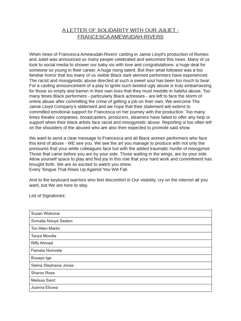 Solidarity for Francesca Amewudah-Rivers | PDF