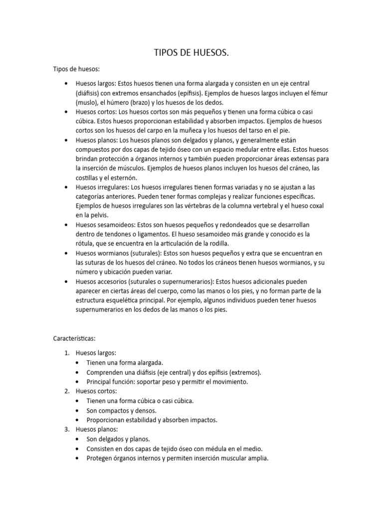Tipos de Huesos | PDF | Hueso | Sangre