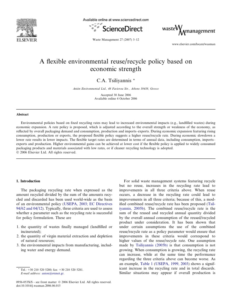 A Flexible Environmental Reuse Recycle Policy Based On Economic ...