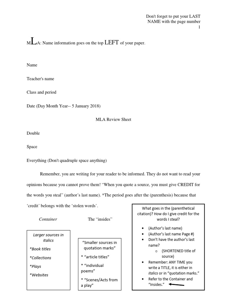 MLA Review Sheet | PDF | General Fiction