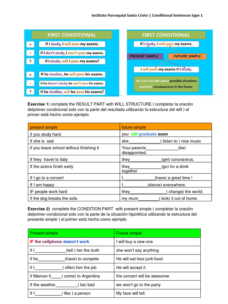 FIRST CONDITIONAL SENTENCES - Theory and Practice 6tos | PDF