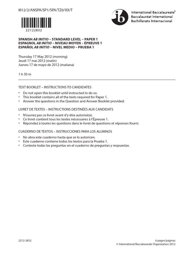 Spanish Ab Initio SL Paper 1 Text Booklet | PDF | Madrid | Navidad