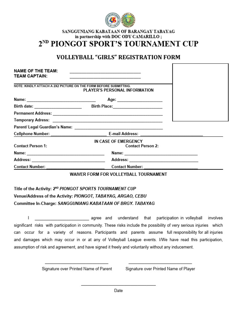 Volleyball Registration Form | PDF | Sports & Recreation