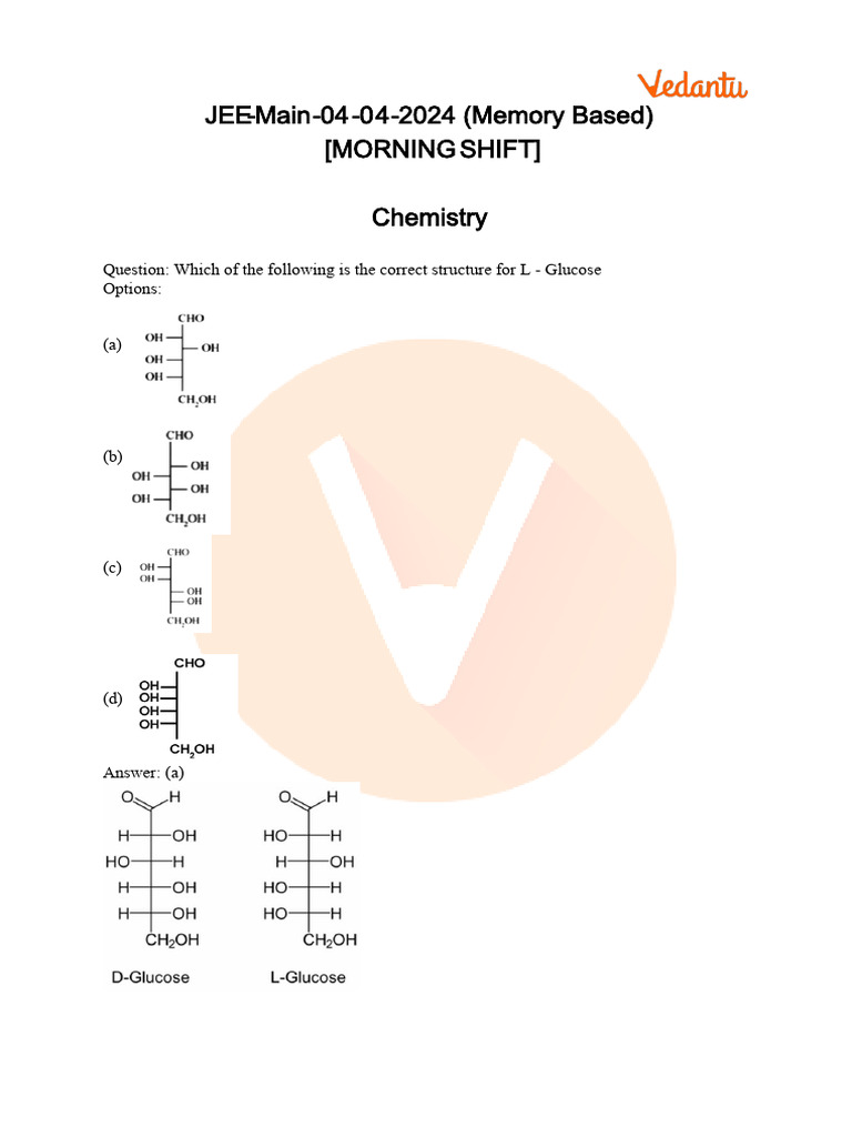 JEE Main 2024 Chemistry Paper Shift 1 | PDF | Chemical Substances | Atoms