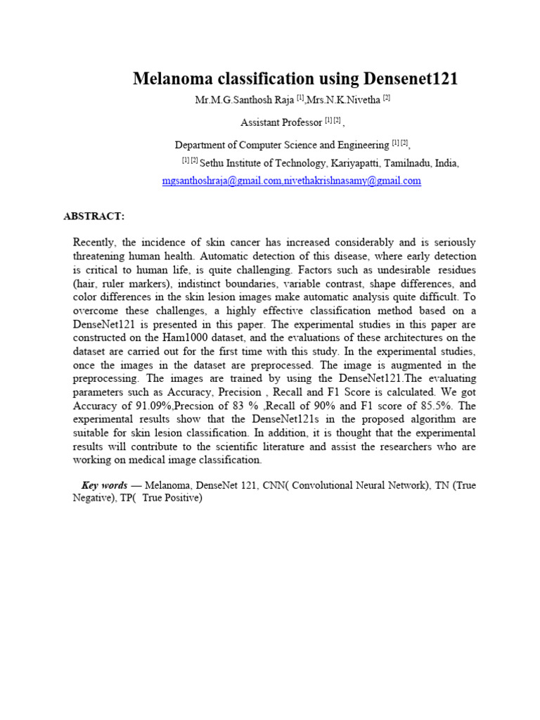 Melanoma Classification Using Densenet121 | PDF Melanoma Classification Using Densenet121 | PDF