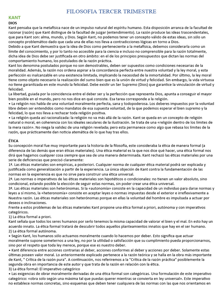 Filosofía de Kant: Dios y Ética Formal | PDF | Immanuel Kant | Moralidad