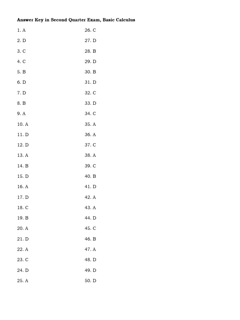 SecondQ - Answer Key in Basic Calculus | PDF | Integral | Interval (Mathematics)