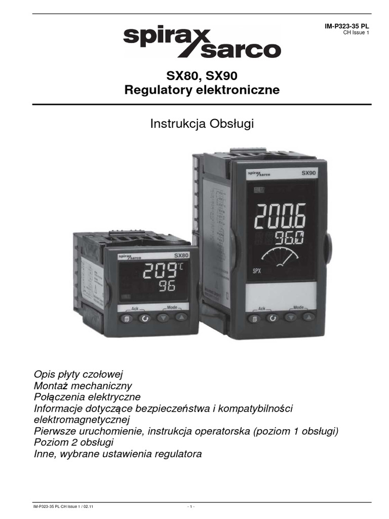 Instrukcja Regulator SX80 - SX90-IM-P323-35-PL Spirax Sarco | PDF
