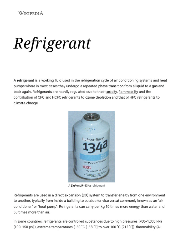 Refrigerant - Wikipedia | PDF | Chlorofluorocarbon | Engineering ...