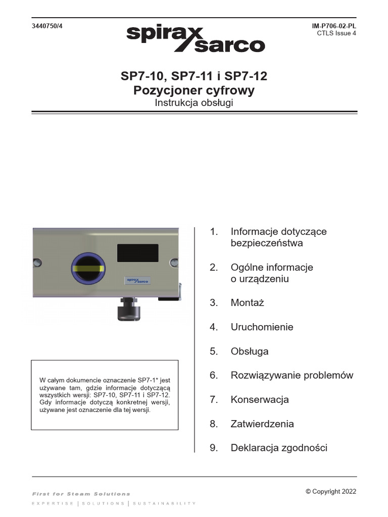 Instrukcja pozycjoner SP7-10-IM-P706-02-PL Spirax Sarco | PDF
