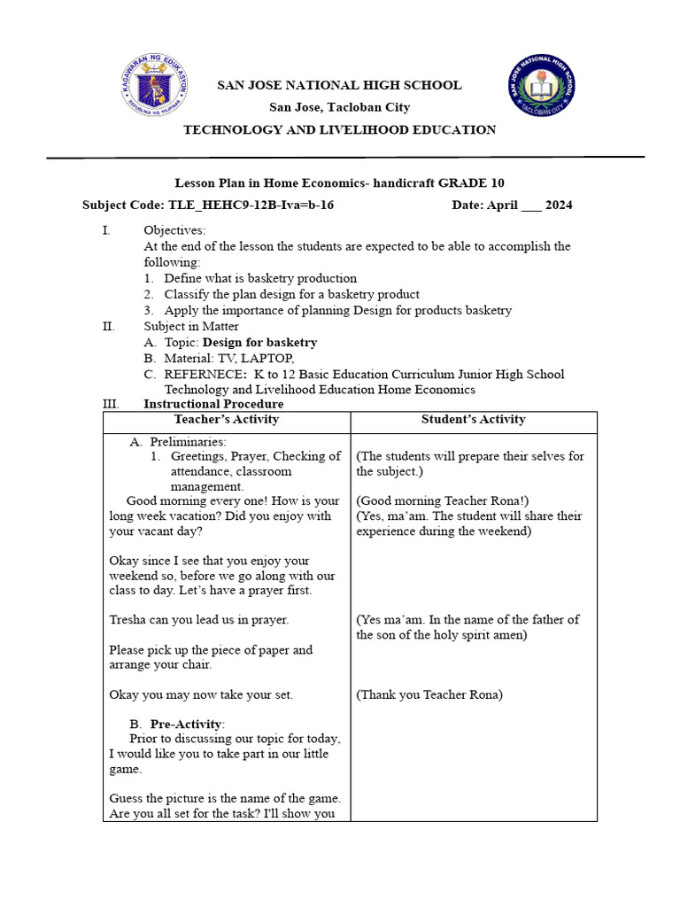 lesson-plan-1 | PDF | Basket Weaving