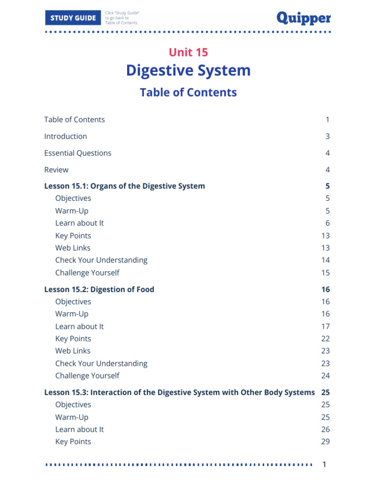 Science 8 Unit 15 Digestive System (Study Guide) | PDF | Digestion | Stomach