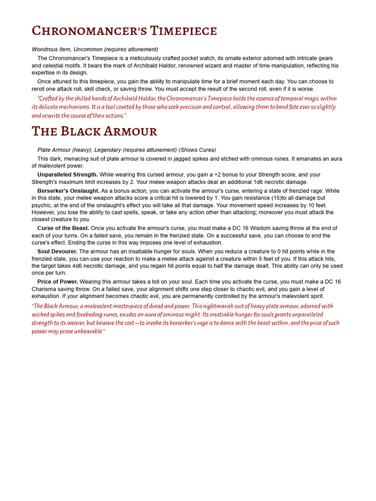 Homebrew Items Print Firendly | PDF | Druid | Dragon