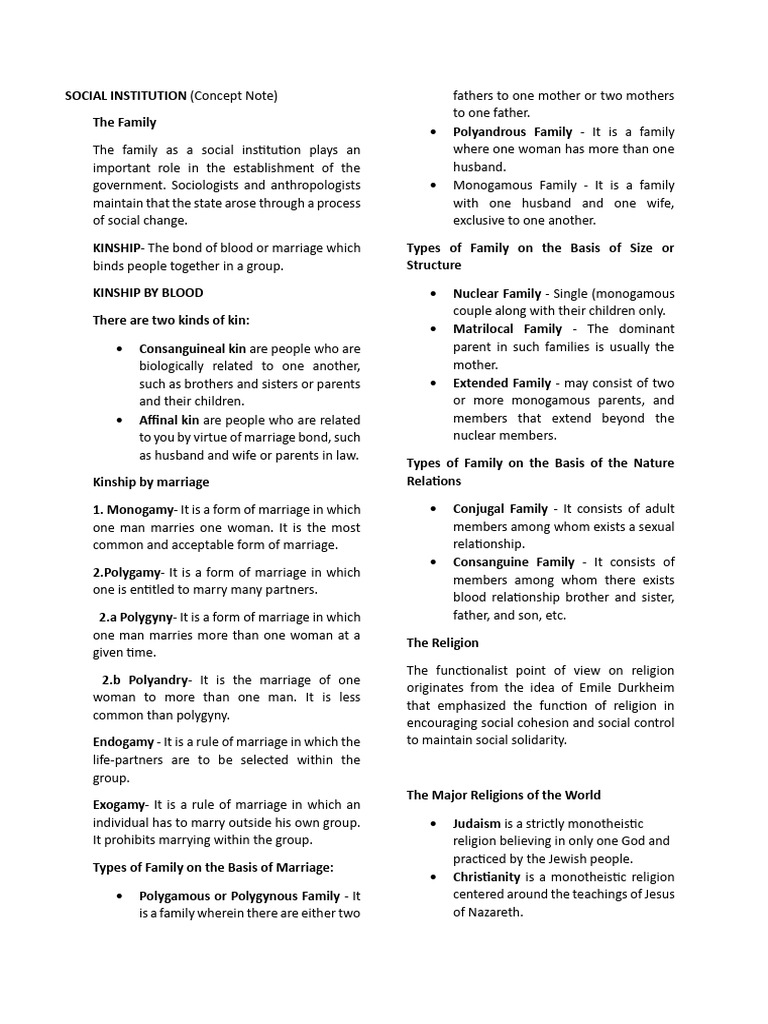 4TH QTR Module 1 - Social Institution | PDF | Marriage | Family