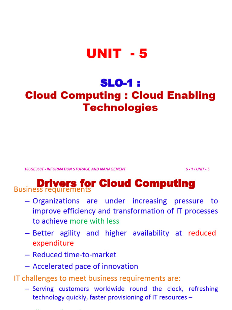 SRM Information Storage and Management Unit 5 | PDF | Cloud Computing | Relational Database