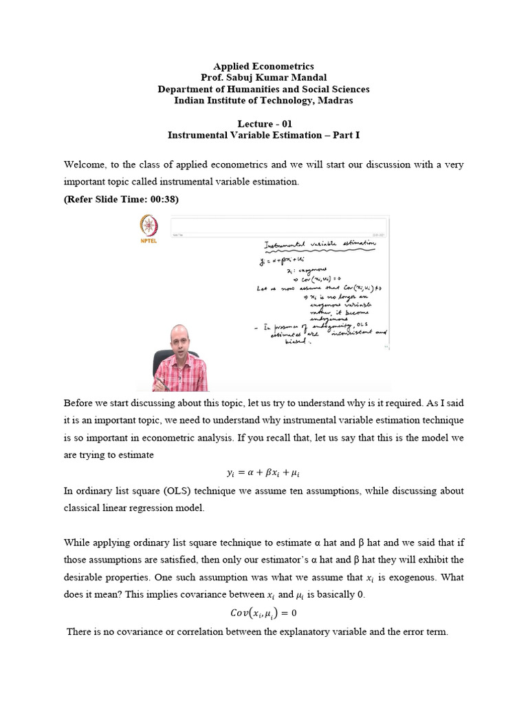 Lec01 | PDF | Endogeneity (Econometrics) | Ordinary Least Squares