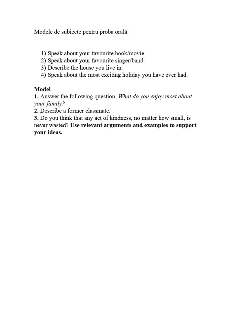 Oral Exam Topic Ideas and Models | PDF