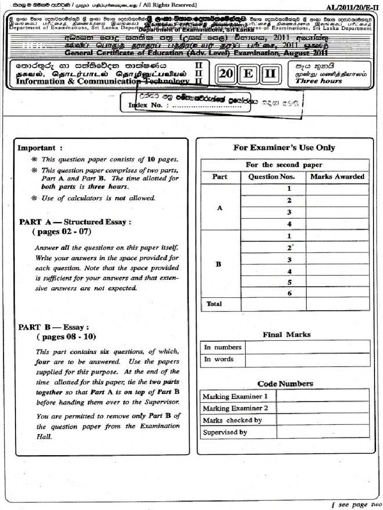 2011 AL ICT Paper II | PDF | Arithmetic | Mathematical Notation 2011 AL ICT Paper II | PDF | Arithmetic | Mathematical Notation