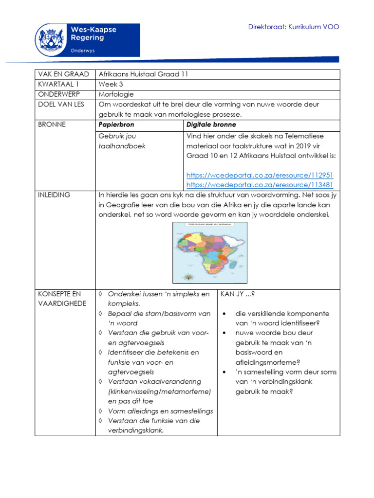 Afrikaans HT Graad 11 Kwartaal 1 Week 3 - 2021 | PDF