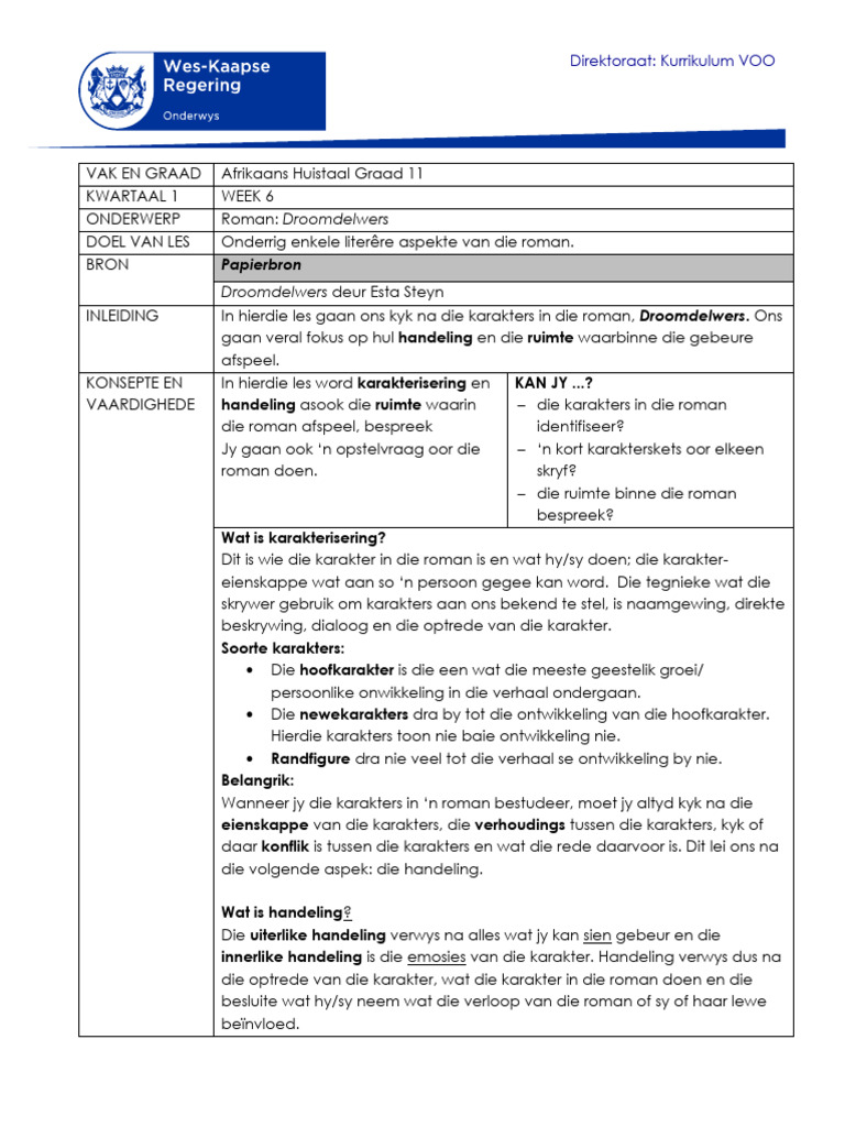 Afrikaans HT Graad 11 Kwartaal 1 Week 6 - 2021 | PDF