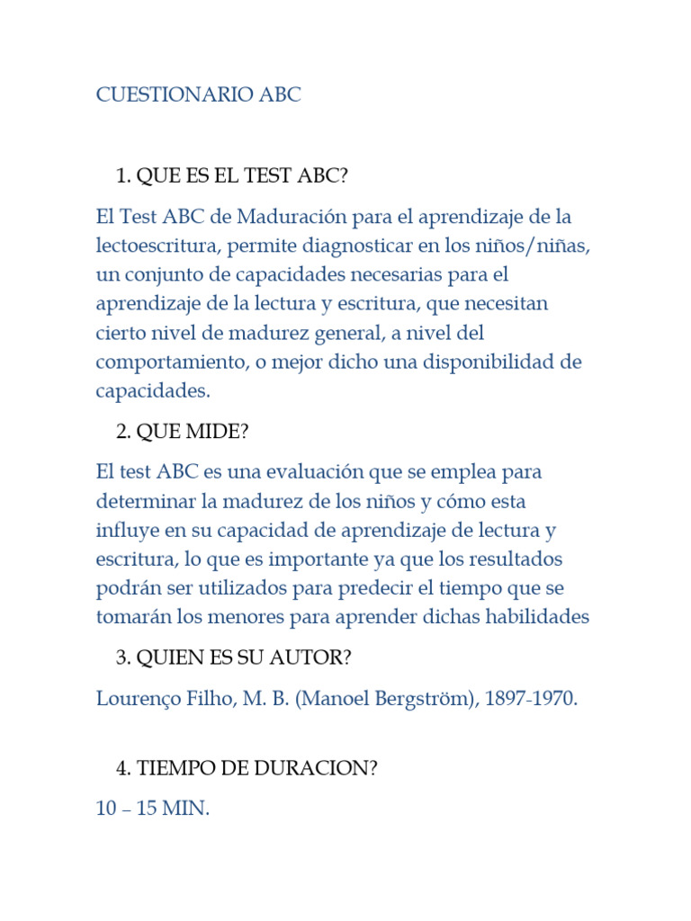 Cuestionario ABC | PDF